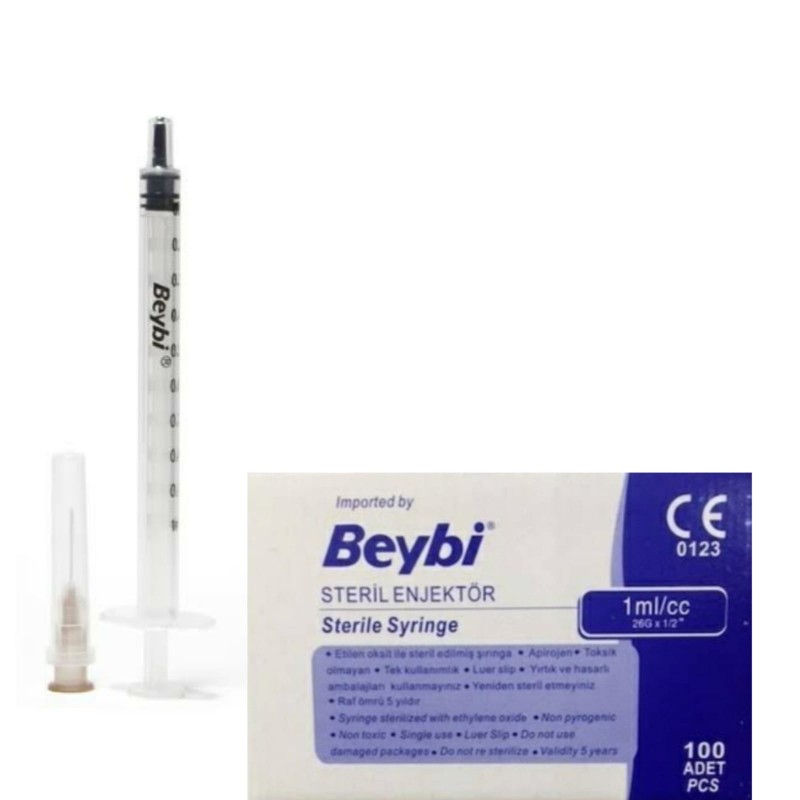 BEYBİ 1 ml/cc 26G x 1/2 TEBERKÜLİN İNSÜLİN ENJEKTÖRÜ 100'LÜ PAKET